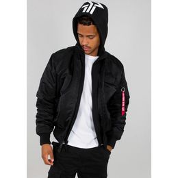 Herren Bomberjacke "MA-1 ZH Back Print", schwarz-weiß, Gr. L, Alpha Industries, bedruckt, Web, Obermaterial: 100% Nylon. Futter: 100% Nylon. Kapuze: