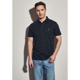 Poloshirt Street One MEN, Herren, Gr. XL (44), blau (schwarz ink blau), Web, 100% Baumwolle, gemustert, comfort fit normal, hoch geschlossener Ausschnitt, B&uuml;ndchen, Shirts, aus reiner Baumwolle