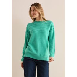 Cecil Damen Strickpullover, gr&uuml;n, Gr. M, unifarben, Web, 37% Baumwolle, 34% Polyacryl, 26% Polyester, 3% Elasthan, Pullover, mit Kontrastdetails