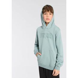Puma Jungen Kapuzensweatshirt "ESS LOGO LAB EXECUTION HOODIE TR B", grün, Gr. 140, bedruckt, Sweatware, Obermaterial: 68% Baumwolle, 32% Polyester,