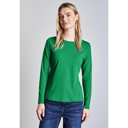 Street One Damen Langarmshirt, grün, Gr. 46, unifarben, Web, 100% Baumwolle, Shirts, aus reiner Baumwolle