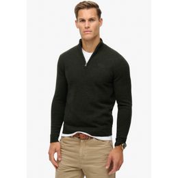 Superdry Herren Strickpullover "ESSENTIAL EMB KNIT HALF ZIP", grün, Gr. XXL, meliert, Strick, Obermaterial: 35% Wolle, 35% Nylon, 30% Baumwolle,