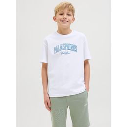 Jack & Jones Jungen T-Shirt "JJDETROIT TEE SS CREW NECK JNR", wei&szlig;, Gr. 140, JACK & JONES JUNIOR, bedruckt, Single Jersey, Obermaterial: 100% Baumwolle, Shirts