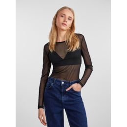 Pieces Damen Langarmshirt "PCNINNI LS MESH TOP NOOS BC", schwarz, Gr. XL, durchscheinend, leicht glänzend, unifarben, Web, Obermaterial: 95%