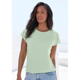 Vivance Damen Kurzarmshirt "aus bügelfreier Strukturqualität", grün, Gr. 32, unifarben, Stoff, Obermaterial: 80% Polyester, 16% Viskose, 4% Elasthan,