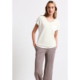 Street One Damen T-Shirt, wei&szlig;, Gr. 38, Jersey, Obermaterial: 80% Polyester, 20% Viskose, Shirts, im Leinen-Look und mit Brusttasche+&ouml;