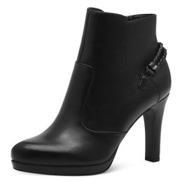 Tamaris Damen High-Heel-Stiefelette, Gr. 41, schwarz, Lederimitat, Schuhe, Stilettoabsatz, Abendschuh, Ankleboots mit Bändern an der Ferse