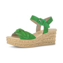 Gabor Damen Keilsandalette, Gr. 36, gr&uuml;n, Ziegenveloursleder, Schuhe, Plateau, Sommerschuh, Riemchensandale mit Klettverschl&uuml;ssen