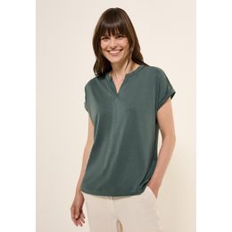 T-Shirt Cecil, Damen, Gr. XL (44), gr&uuml;n (schwarz balmy khaki), Stoff, 78% Modal, 22% Polyester, unifarben, gerade normal, Rundhals, B&uuml;ndchen, Shirts T-Shirt, aus softem Materialmix