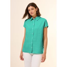 Cecil Damen Kurzarmbluse, gr&uuml;n, Gr. XL, unifarben, Web, 100% Leinen, Blusen, mit Seitlichen Einschlitzen am Saum