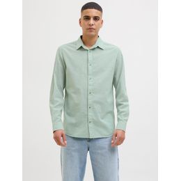 Jack & Jones JACK & JONES Herren Langarmhemd "JJESUMMER SHIRT LS SN", gr&uuml;n, Gr. S, unifarben, Web, Obermaterial: 83% Baumwolle, 17% Leinen, Hemden, mit Hemdkragen