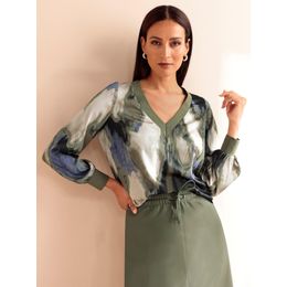 Heine Damen Druckbluse, gr&uuml;n, Gr. 38, bedruckt, gemustert, mehrfarbig, 97% Polyester, 3% Elasthan, Blusen