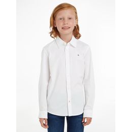 Tommy Hilfiger Jungen Langarmhemd "SOLID STRETCH POPLIN SHIRT L/S", weiß, Gr. 10, Web, Obermaterial: 97% Baumwolle, 3% Elasthan, Hemden, für Jungen