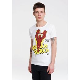 logoshirt Damen T-Shirt "Human Torch Flame On", wei&szlig;, Gr. L, bedruckt, 100% Baumwolle, Shirts, mit coolem Heldenmotiv