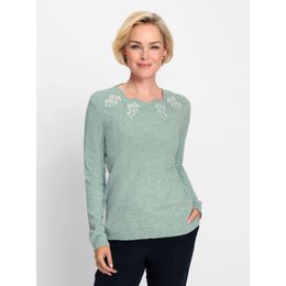 CLASSIC Damen Strickpullover "Pullover", gr&uuml;n, Gr. 40, meliert, 45% Viskose, 35% Polyamid, 20% Polyester, Pullover