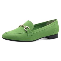 Marco Tozzi Damen Slipper, Gr. 37, gr&uuml;n, Textil, Veloursleder, unifarben, Schuhe, Blockabsatz, Loafer, Businessschuh mit Schmuckspange