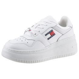 Tommy Jeans Damen Plateausneaker "TJW RETRO BASKET FLATFORM ESS", Gr. 40, wei&szlig;, Leder, Lederimitat, Textil, Schuhe, mit Logoschriftzug in der Sohle,