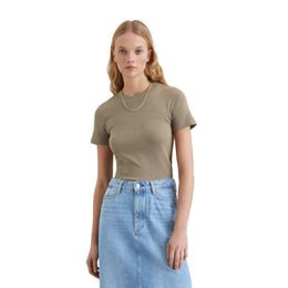 Marc O'Polo Damen T-Shirt "aus Rippjersey", gr&uuml;n, Basic, Gr. XL, MARC O'POLO DENIM, unifarben, Obermaterial: 50% Baumwolle, 47% Modal, 3% Elasthan, Shirts