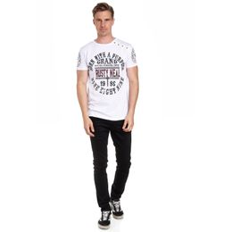 Rusty Neal Damen T-Shirt, wei&szlig;, Gr. XXL, bedruckt, 100% Baumwolle, Shirts, mit seitlicher Knopfleiste