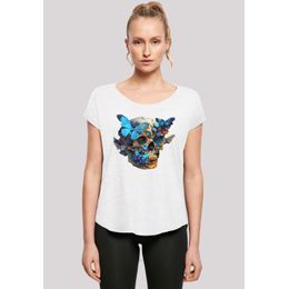 F4NT4STIC Damen T-Shirt "Schmetterling Skull LONG TEE", wei&szlig;, Gr. S, Obermaterial: 100% Baumwolle, Shirts, Print
