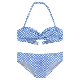 Buffalo Mädchen Bandeau-Bikini "Karo Kids", weiß, Gr. 122, kariert, Recycling-Polyamid, Bikini-Sets, mit unifarbenen Details