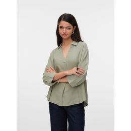 V&eacute;ro Moda VERO MODA Damen Shirtbluse "VMLINN 3/4 TOP WVN GA NOOS", gr&uuml;n, Gr. M, unifarben, Web, Obermaterial: 55% Leinen, 45% Viskose, Blusen