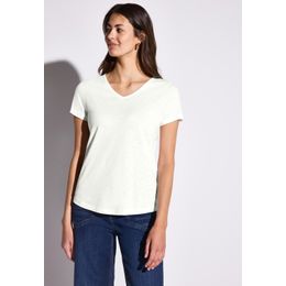 Street One Damen T-Shirt, wei&szlig;, Gr. 42, unifarben, Web, 50% Baumwolle, 50% Modal, Shirts, mit V-Ausschnitt