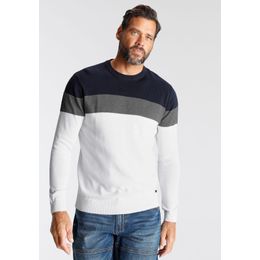 H.I.S. H.I.S Herren Rundhalspullover "neue Farben", wei&szlig;, Gr. M, colorblocking, Feinstrick, Obermaterial: 50% Baumwolle, 50% Polyacryl, Pullover,