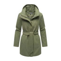 Marikoo Damen Kurzmantel "Katalinaa", gr&uuml;n, Gr. S, 90% Polyester, 10% Viskose, M&auml;ntel, Eleganter Wickel Mantel mit Tailleng&uuml;rtel und Oversized Hood