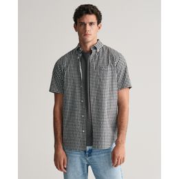 Gant Herren Kurzarmhemd "Regular Fit Gingham Popeline Hemd strapazierf&auml;hig pflegeleicht kariert", schwarz, Basic, Gr. S, Popeline, Obermaterial: 100%