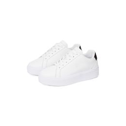 Tommy Hilfiger Damen Plateausneaker "TH PLATFORM COURT SNEAKER", Gr. 40, weiß, Leder, Schuhe, Freizeitschuh, Halbschuh, Schnürschuh, Kontrastbesatz