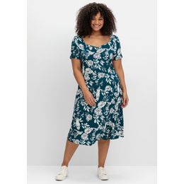 Damen Jerseykleid "Jerseykleid", gr&uuml;n, Gr. 52, sheego by Joe Browns, animal-print, gebl&uuml;mt, gemustert, Jersey, 95% Viskose, 5% Elasthan, Kleider