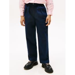 Tommy Hilfiger Mädchen Bundfaltenhose "PLEATED STRAIGHT LEG PANT", blau, Gr. 7, unifarben, Web, Obermaterial: 97% Baumwolle, 3% Elasthan, Hosen, für