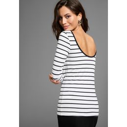 Laura Scott Damen Langarmshirt, wei&szlig;, Gr. 40, gestreift, Jersey, Obermaterial: 95% Baumwolle, 5% Elasthan, Shirts, mit tiefem R&uuml;ckenausschnitt