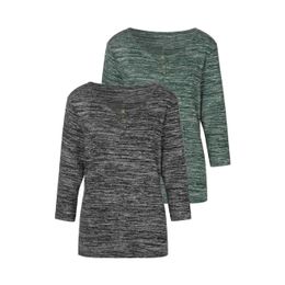 Lascana Damen 3/4-Arm-Shirt "mit goldfarbenen Knöpfen", grün, Gr. 32, meliert, Obermaterial: 50% Viskose (LENZING ECOVERO ), 46% Polyester, 4%