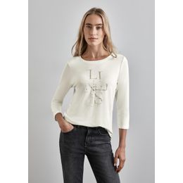 Street One Damen Rundhalsshirt, weiß, Gr. 46, bedruckt, Stoff, 76% Viskose, 20% Modal, 4% Elasthan, Shirts, mit 3/4 Ärmeln