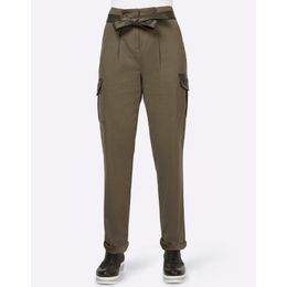 Heine Damen Cargohose, gr&uuml;n, Gr. 38, unifarben, 97% Baumwolle, 3% Elasthan, Lederimitat:100% Polyurethan, Hosen