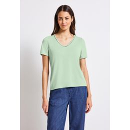 Street One Damen T-Shirt, grün, Gr. 40, unifarben, Stoff, 80% Polyester, 20% Viskose, Shirts, aus elastischem Materialmix