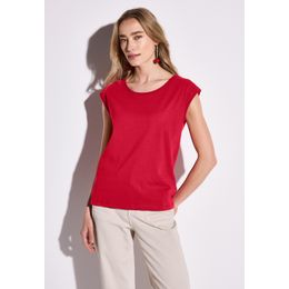 Street One Damen T-Shirt, rot, Gr. 46, unifarben, Web, 100% Baumwolle, Shirts, aus reiner Baumwolle