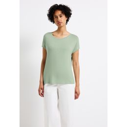 Street One Damen T-Shirt, grün, Gr. 44, unifarben, Stoff, 95% Viskose, 5% Elasthan, Shirts, mit Materialmix