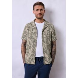 Kurzarmhemd Street One MEN, Herren, Gr. L42, US-Gr&ouml;&szlig;en, beige (basic beige), Web, 96% Baumwolle, 4% Elasthan, bedruckt, normal normal, V-Ausschnitt, abgesteppt, Hemden, mit Kragen