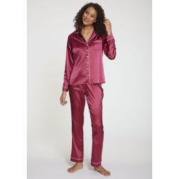s.Oliver Damen Pyjama, Gr. 46, lila, Satin, Obermaterial: 95% Polyester, 5% Elasthan, unifarben, Homewear-Sets, incl. Schlafmaske