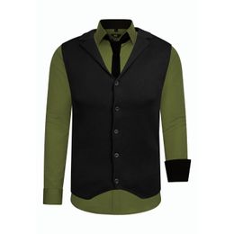 Rusty Neal Herren Langarmhemd, gr&uuml;n, Gr. L, mehrfarbig, 60% Baumwolle, 37% Polyester, 3% Elasthan, Hemden, bestehend aus Hemd, Weste und Krawatte