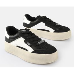 Buffalo Damen Plateausneaker "CAJO", Gr. 39, schwarz-weiß, Lederimitat, Schuhe, Schnürschuh, Halbschuh, Retro-Sneaker, Freizeitschuh zum Schnüren