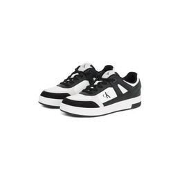Herren Sneaker "BASKET CUP LOW LACEUP LTH MIX", Calvin Klein Jeans, Gr. 46, schwarz-wei&szlig;, Leder, Schuhe, Basket-Sneaker, Schn&uuml;rschuh, Halbschuh,