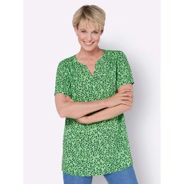 Classic Basics Damen Schlupfbluse, gr&uuml;n, Gr. 48, gemustert, gepunktet, mehrfarbig, 100% Polyester, Blusen