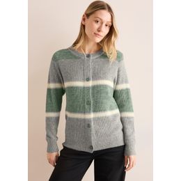 Cecil Damen Cardigan, gr&uuml;n, Gr. XXL, gestreift, Web, 65% Baumwolle, 28% Polyacryl, 5% Viskose, 2% Metallpolyester, Strickjacken, mit Knopfleiste