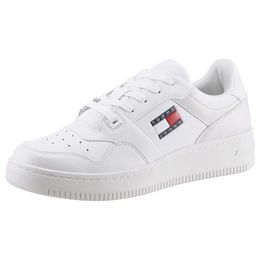 Tommy Jeans Herren Sneaker "TJM RETRO BASKET ESS", Gr. 43, wei&szlig;, Leder, Textil, unifarben, Schuhe, Freizeitschuh, Halbschuh, Schn&uuml;rschuh, im