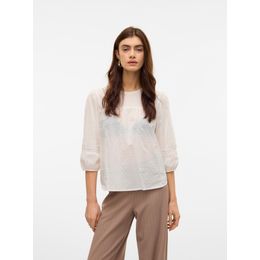 V&eacute;ro Moda VERO MODA Damen Langarmbluse "VMTRINE 3/4 LACE TOP WVN GA NOOS", wei&szlig;, Gr. M, unifarben, Web, Obermaterial: 100% Baumwolle, Blusen