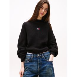 Tommy Jeans Damen Stehkragenpullover "TJW MOCKNECK BADGE SWEATER", schwarz, Gr. S, unifarben, Strick, Obermaterial: 100% Baumwolle, Pullover